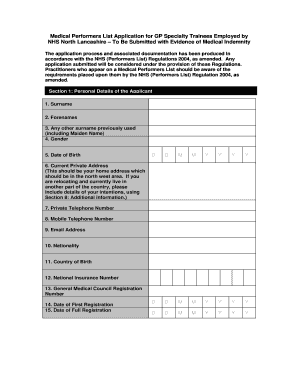 Fillable Online Medical Performers List Application for GP Specialty ...