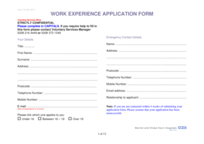 Fillable Online bcf nhs Work experience application form - Barnet and ...