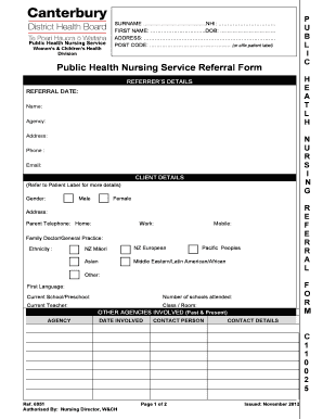 Fillable Online Public Health Nursing Service Referral Form Fax Email ...