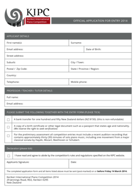 Fillable Online kipc org OFFICIAL APPLICATION FOR ENTRy 2014 - Kerikeri ...