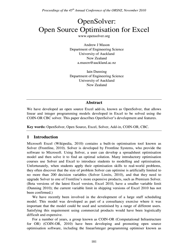 Fillable Online Secure Orsnz Org Open Source Optimisation For Excel Operations Research 2269