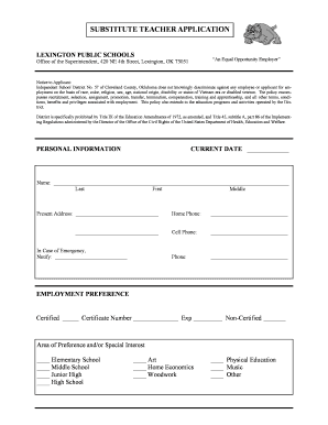 Fillable Online lexington k12 ok SUBSTITUTE TEACHER APPLICATION ...