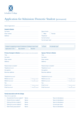 Fillable Online stac school Application Form Domestic Permanent - St ...