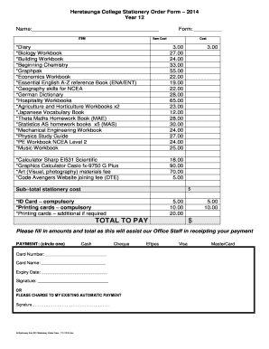 Fillable Online Yr 12 Stationery Order form.pdf - School Intranet ...