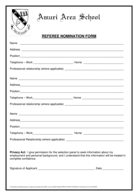 Fillable Online amuri school REFEREE NOMINATION FORM - Amuri Area ...