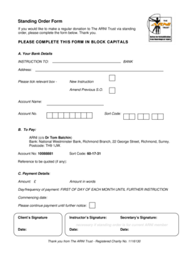 Fillable Online Standing Order Form - ARNI Fax Email Print - pdfFiller