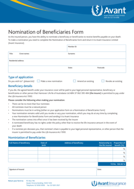 Fillable Online Nomination of beneficiaries form.indd - Avant Fax Email ...