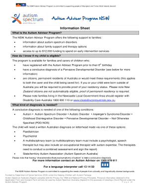 Fillable Online NSW Autism Advisor application and consent - Autism ...