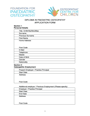 Fillable Online Diploma in paediatric osteopathy application form ...