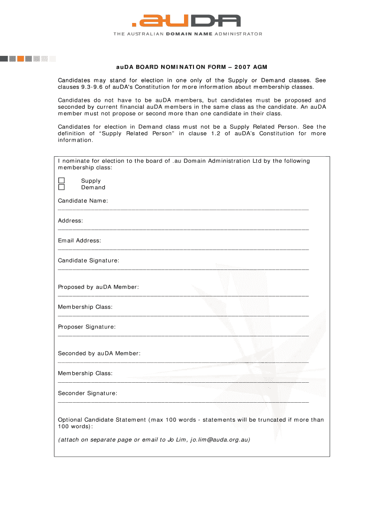 Fillable Online auDA Board Nomination Form Fax Email Print - pdfFiller