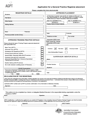 Fillable Online AGPT Application for a General Practice Registrar ...