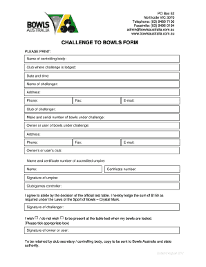 Fillable Online Challenge to Bowls Form.pdf Fax Email Print - pdfFiller
