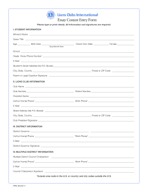 Fillable Online 2012-2013 Essay Contest Rules and Entry Form - Lions ...