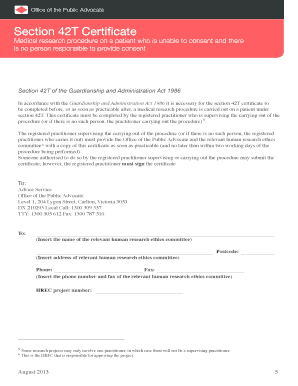 Fillable Online Section 42T Certificate - Office of the Public Advocate ...