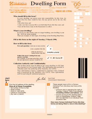 Fillable Online waikato ac New Zealand Census Enumeration Form 1996 ...