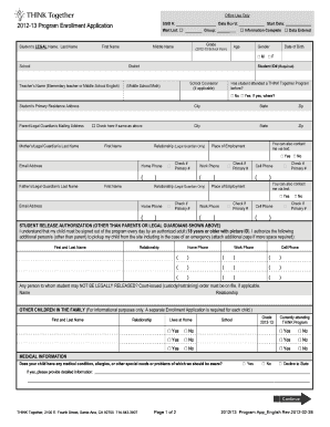 Fillable Online 2012-2013 THINK Together Application English Fax Email ...