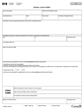 Fillable Online Special flight permit (pour la version francaise voir ...
