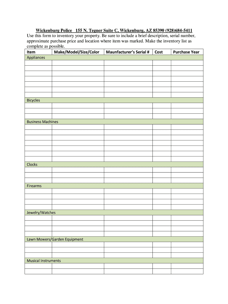 Fillable Online Property Inventory Form Fax Email Print - pdfFiller