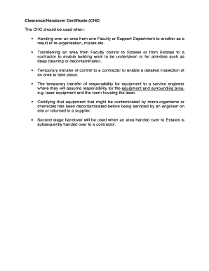 Fillable Online Clearance/Handover Certificate (CHC) Fax Email Print - pdfFiller