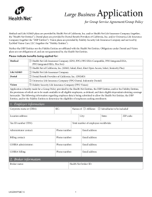 Fillable Online Large Business Application - Health Net Fax Email Print ...