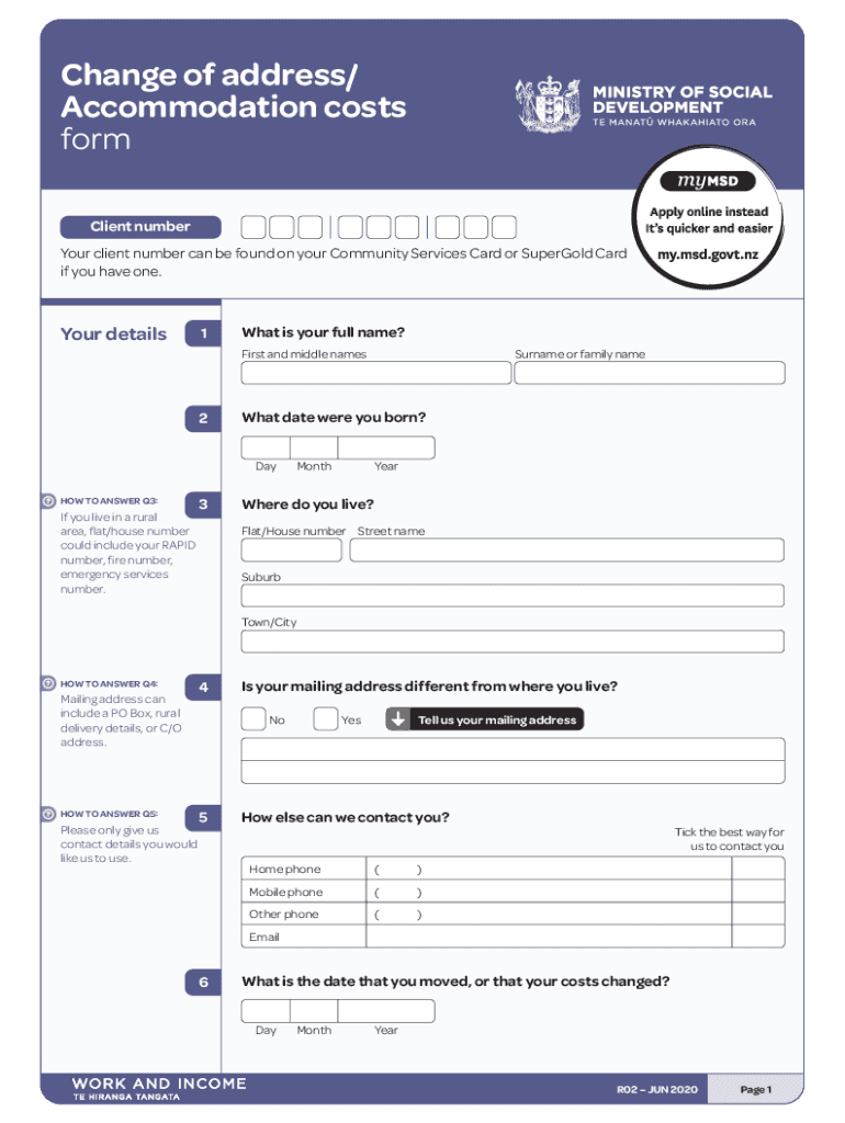 Fillable Online Change of Address and Accommodation Costs Form Fax ...