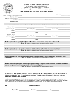 Fillable Online ci carson ca Business License/Permit Paper Application ...