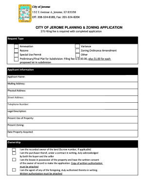 Fillable Online ci jerome id CITY OF JEROME PLANNING amp ZONING bAPPLICATIONb bb Fax Email Print ...