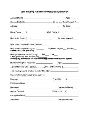 Fillable Online Lacy Housing Fund Owner Occupied Application Fax Email ...