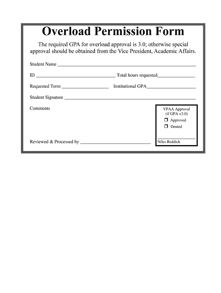 Fillable Online Overload Permission Form Fax Email Print - pdfFiller