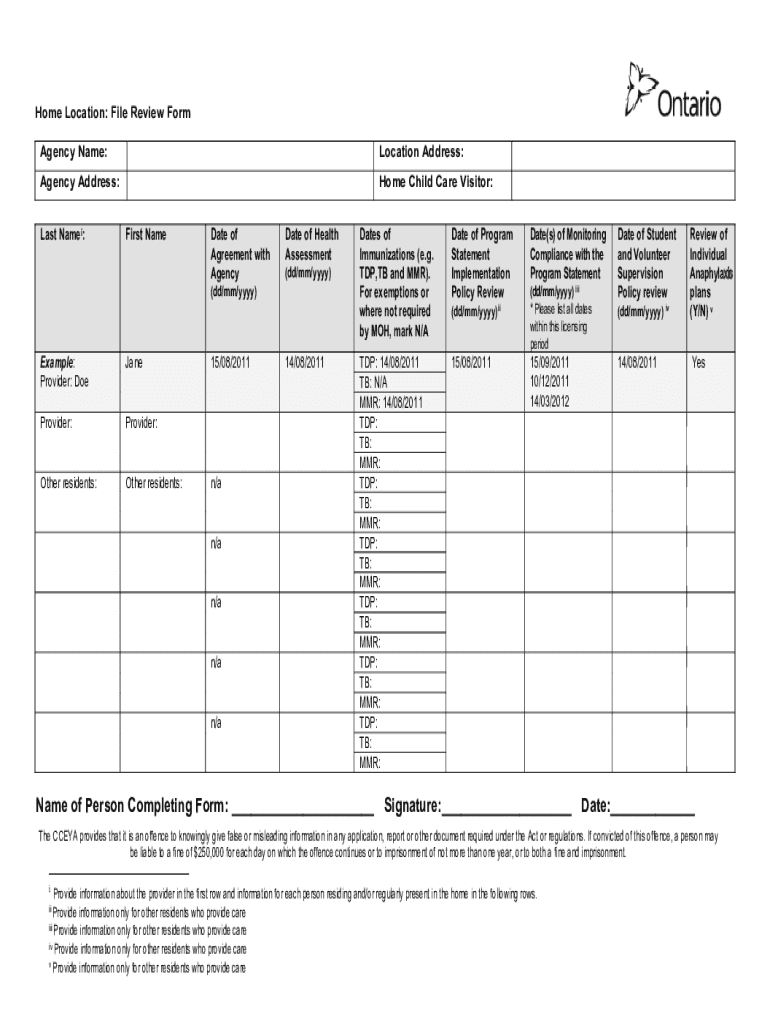 Fillable Online File Review Form for Home Child Care Fax Email Print ...