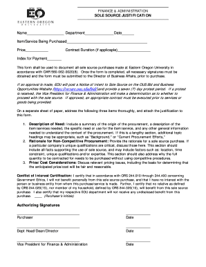 Fillable Online eou Sole Source Justification Form - Eastern Oregon University Fax Email Print ...