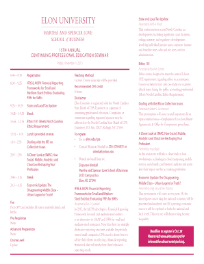 Fillable Online elon 15TH ANNUAL CoNTINUINg PRoFESSIoNAL ... - Elon University Fax Email Print ...