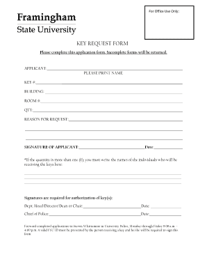Fillable Online framingham KEY REQUEST FORM - Framingham State ...