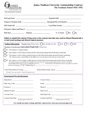 Fillable Online jmu GA Contract Form - James Madison University - jmu Fax Email Print - pdfFiller