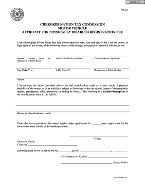 Fillable Online cherokee Cherokee nation tax commission motor vehicle ...