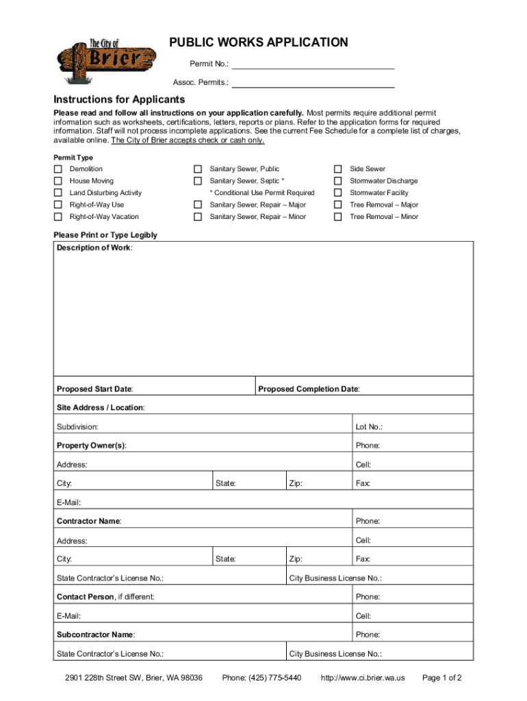 Fillable Online Public Works Application for Permits Fax Email Print ...