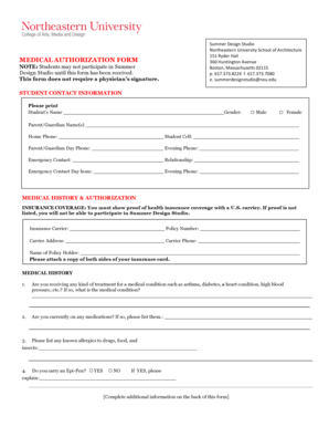 Fillable Online northeastern Medical Authorization Form.SDS2013 - Northeastern University ...