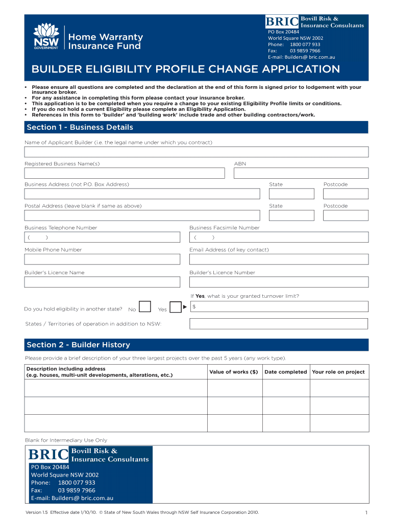 Fillable Online BUILDER ELIGIBILITY PROFILE CHANGE APPLICATION Fax Email Print - pdfFiller