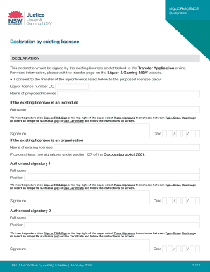 Fillable Online TDEC1 Declaration by existing licensee - Liquor amp ...