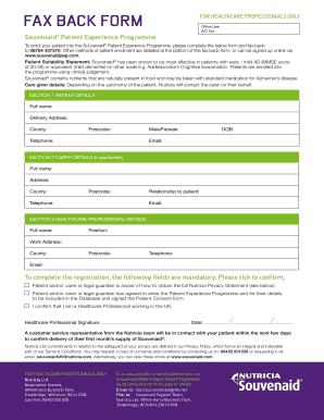 Fillable Online nutricia co FAX BACK FORM - Nutricia - nutricia co Fax Email Print - pdfFiller