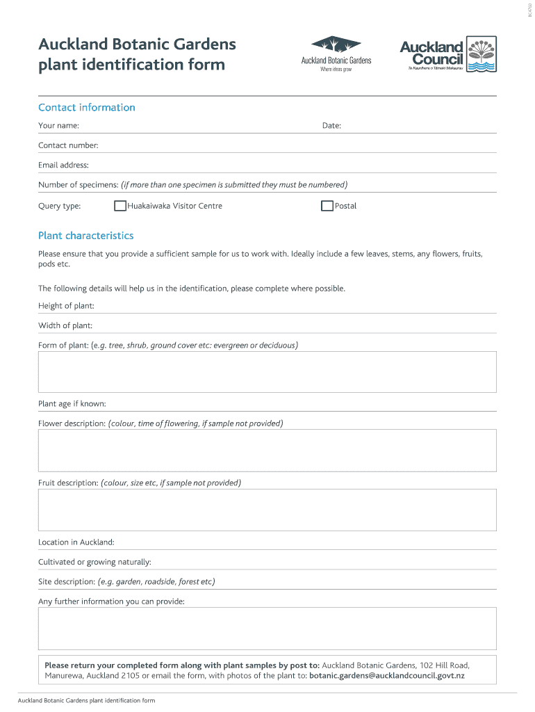 Fillable Online aucklandbotanicgardens co Auckland Botanic Gardens ...
