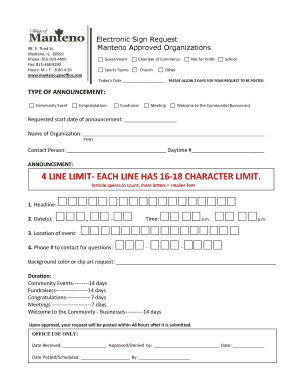 Fillable Online Electronic Sign Request Form - Village of Manteno Fax ...