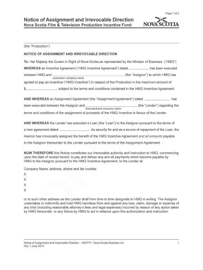 Fillable Online Notice of Assignment and Irrevocable Direction Fax ...