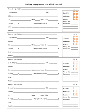 Fillable Online Ministry Survey Form to use with Survey Call Fax Email ...