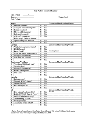 Fillable Online ICU Patient Centered Rounds 1 Neuro - bVidatakb Fax ...
