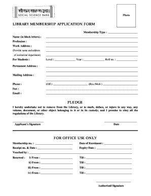 Fillable Online LIBRARY MEMBERSHIP APPLICATION FORM - soscbahaorg Fax ...