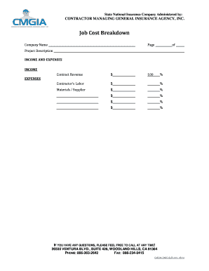 Fillable Online Job Cost Breakdown - bcmgiabbcomb Fax Email Print ...