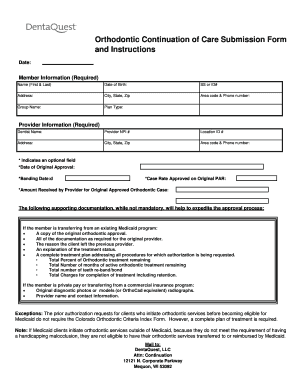 Fillable Online Orthodontic Continuation of Care Submission Form and ...