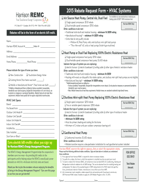 Fillable Online 2015 Rebate Request Form HVAC Systems q Air Source Heat ...