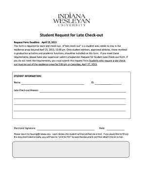 Fillable Online housing indwes Student Request for Late Check-out Form ...